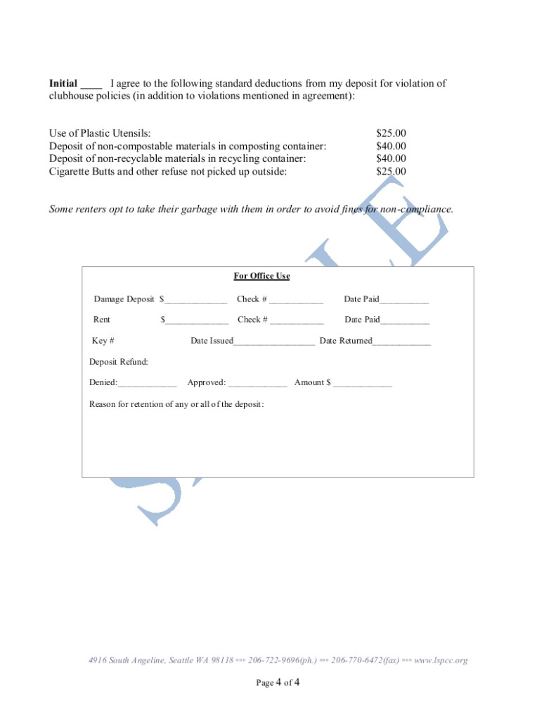 Sample Rental Agreement | Lakewood Seward Park Community Club